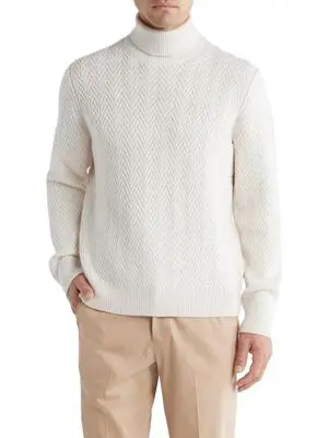 BOSS Hatilo Chevron Stitch Turtleneck Virgin Wool Sweater