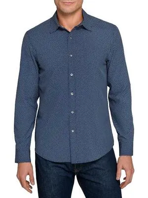 W.R.K Slim Fit Geometric Print Performance Button-up Shirt - Navy