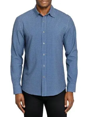 W.R.K Slim Fit Faded Check Performance Button-up Shirt - Navy