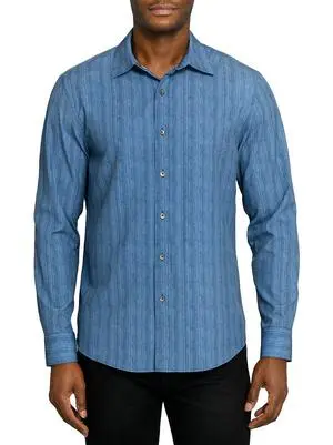 W.R.K Slim Fit Abstract Stripe Performance Button-up Shirt - Indigo