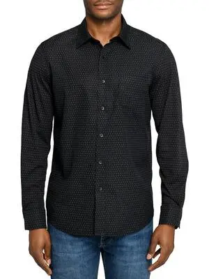 W.R.K Slim Fit Micro Geo Reworked Cotton Button-up Shirt - Black