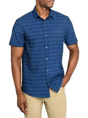 W.R.K Slim Fit Micro Geo Short Sleeve Performance Button-up Shirt - Navy