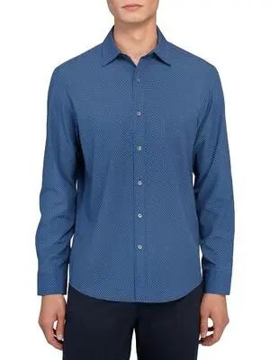 W.R.K Slim Fit Diamond Dot Print Performance Button-up Shirt - Navy