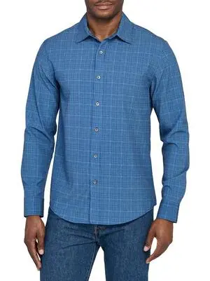 W.R.K Slim Fit Square Geo Print Performance Button-up Shirt Navy