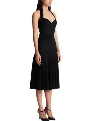 Balmain Halterneck Pleated Knit Midi Dress - Black