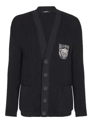 Balmain Cotton Tube-knit Cardigan - Black