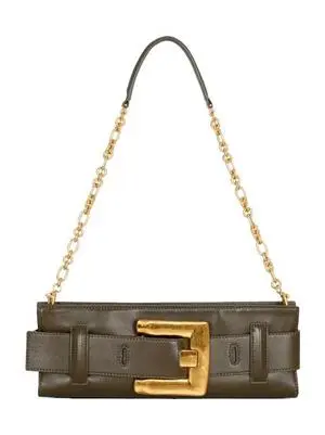 Balmain Anthem Calfskin Leather Clutch - Khaki