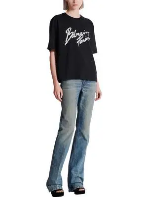 Balmain Boxy T-shirt With Paris Brush Print - Black