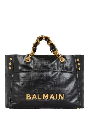 Balmain 1945 Soft Crackled Leather Tote - Black