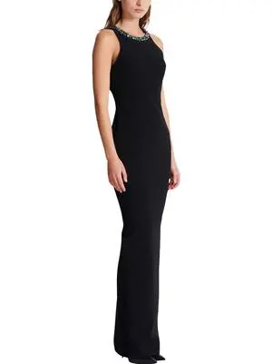 Balmain Long Sleeveless Dress In Embroidered Velvet - Black