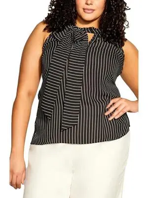 City Chic Maliyah Tie Neck Top - Stripe