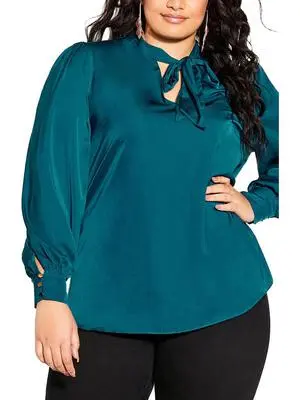City Chic Charmeuse Bow Blouse Teal
