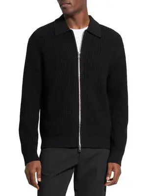 Theory Waffle Knit Zip Cardigan - Black - 001