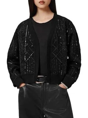 ALLSAINTS Ava Clara Sequin Detail Quilted Jacket - Black