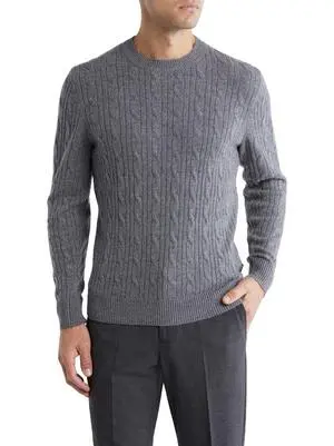 BOSS Hetico Cable Stitch Virgin Wool And Cashmere Sweater - Medium Grey