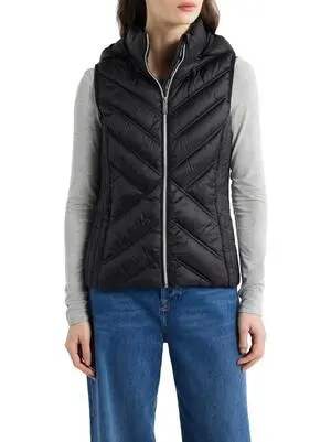 Michael Kors Chevron-quilted Puffer Vest With Removable Hood - Black