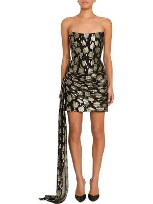 Amanda Uprichard Alaia Mini Dress In Chiffon Lacroix - Black Gold
