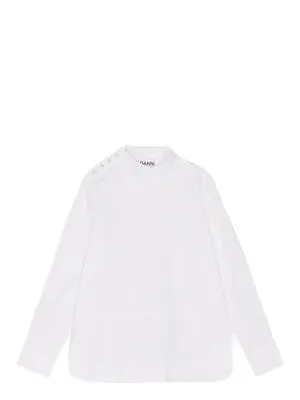 GANNI Cotton Poplin Asymmetrical Collar Shirt - White