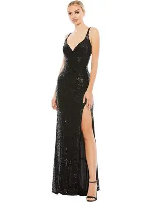 Mac Duggal Fully Sequined Scoop Back Gown - Black