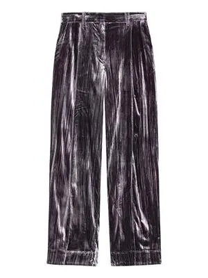 GANNI Striped Velvet Relaxed Pleated Trousers - Mixed