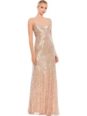 Mac Duggal Sequin Embellished Evening Gown - Gold