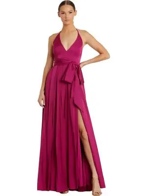Mac Duggal Halter Neck Charmeuse Gown - Purple