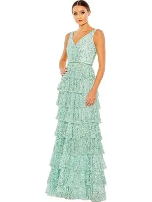 Mac Duggal Sequin-embellished Mesh Gown - Mint