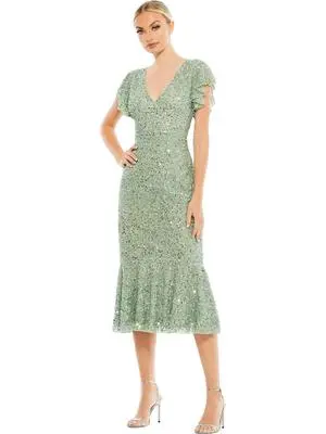 Mac Duggal Embellished Midi Dress - Green