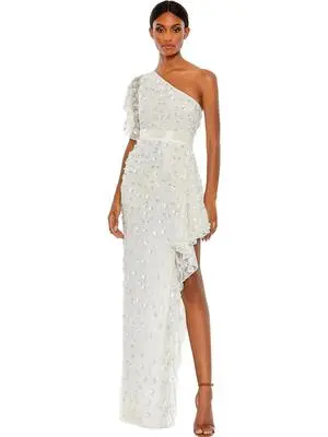 Mac Duggal One-shoulder Embellished Gown - White