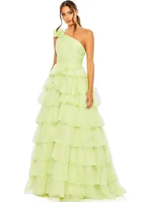 Mac Duggal One-shoulder Ruffle Tiered Ballgown - Green