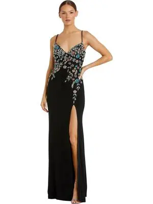 Mac Duggal Floral Embellished Column Gown - Black