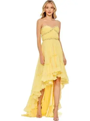 Mac Duggal Beaded Ruffle High-low Gown - Yellow