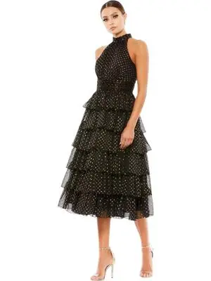 Mac Duggal Layered Polka Dot Cocktail Dress - Black / Gold