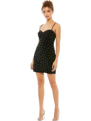 Mac Duggal Sleeveless Pearl Embellished Mini Dress - Black