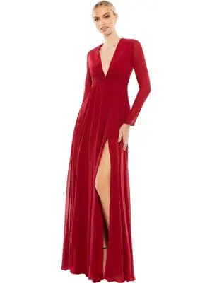 Mac Duggal V-neck Front Twist Gown - Red