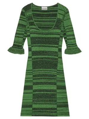 GANNI Melange Knit Mini Dress - Green