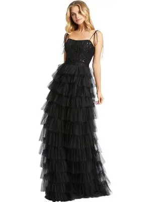 Mac Duggal Sequin And Tulle Gown - Black