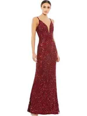 Mac Duggal Embellished Gown With Train - Red