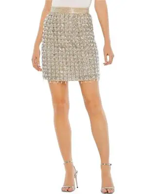 Mac Duggal Hand Beaded Mini Skirt - Nude
