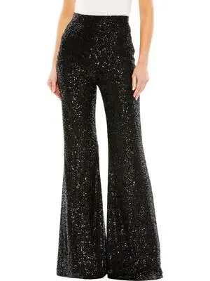 Mac Duggal Sequin Flare Evening Pants - Black