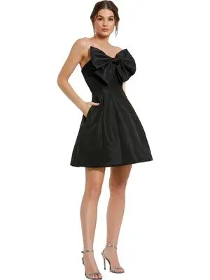 Mac Duggal Strapless Fit & Flare Mini Dress With Oversized Bow - Black