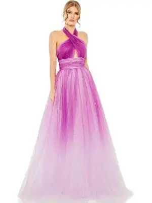 Mac Duggal Cross-front Ombre Gown - Purple