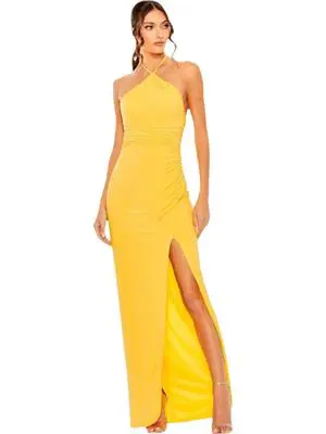 Mac Duggal Halter Neck Jersey Gown - Marigold
