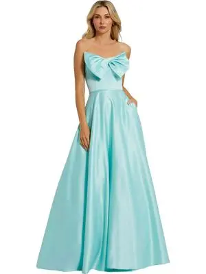 Mac Duggal Strapless A-line Bow Ballgown - Blue