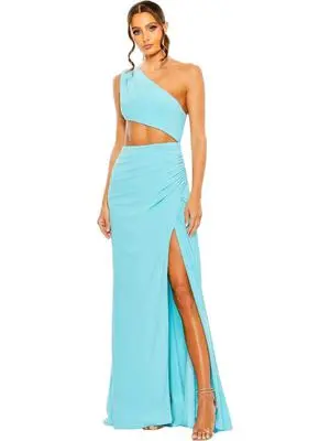 Mac Duggal Jersey One-shoulder Gown With Cutouts - Blue