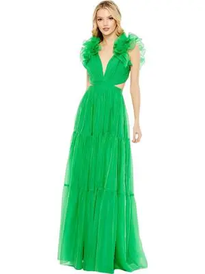 Mac Duggal Ruffled Maxi Gown - Green