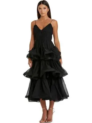 Mac Duggal Tiered Organza Gown - Black