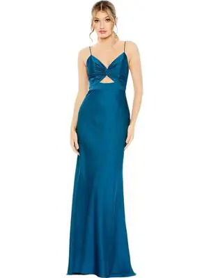 Mac Duggal Tie-front Gown With Keyhole Detail - Blue
