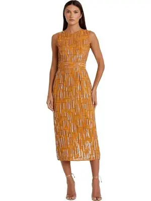 Mac Duggal Hand-beaded Sleeveless Midi Dress - Orange