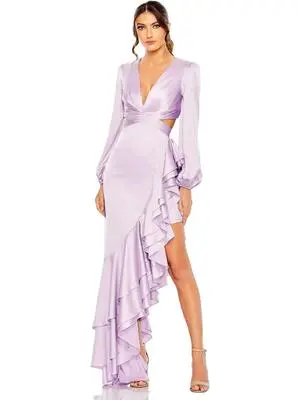 Mac Duggal Cut-out Asymmetrical Ruffled Gown - Purple